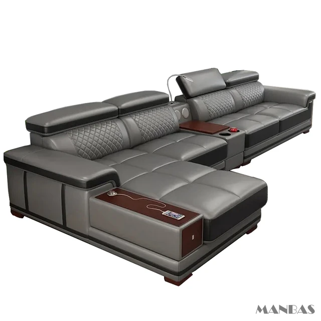 Elegant Living Room Sofas – MINGDIBAO Italian Genuine Leather Sectional ...