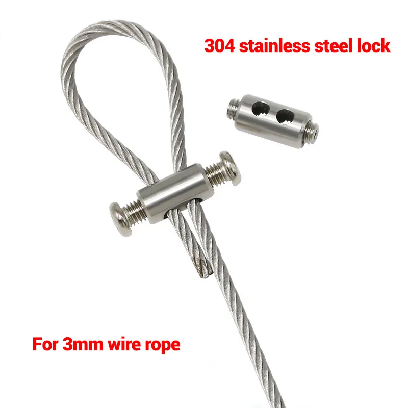 10PCS 3mm Stainless Steel Lock Double Hole Snap Buckle Wire Rope ...