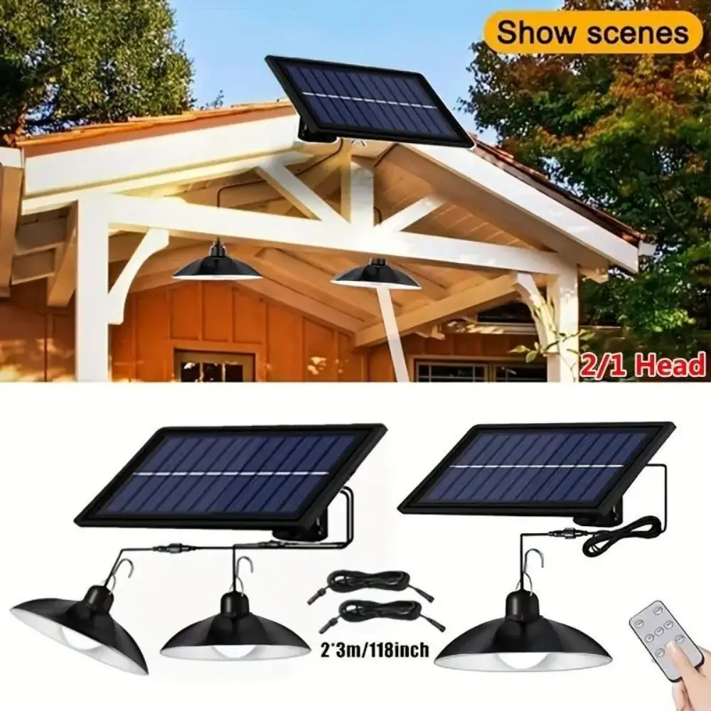Solar-Pendant-Light-LED-Lamp-Double-head-Outdoor-Waterproof-With-Remote ...
