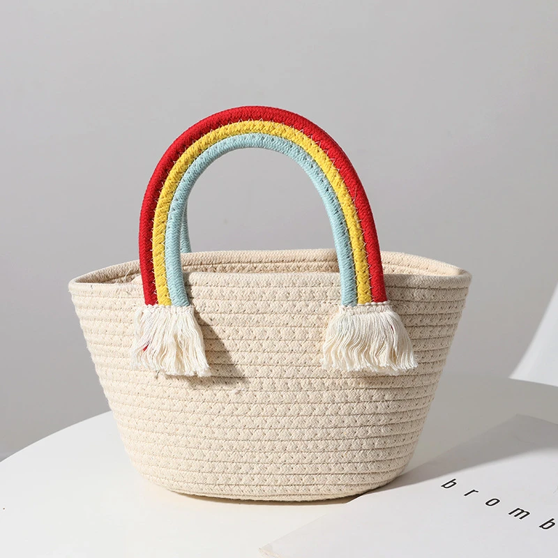 Lovely Rainbow Cloud Handbag Handmade Cotton Woven Bags Seaside Holiday ...