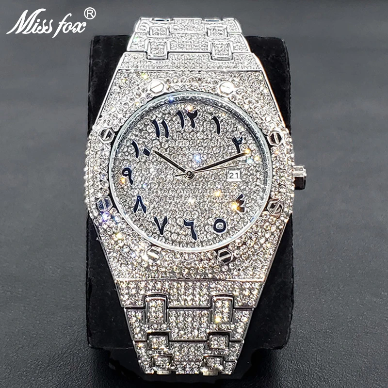 Reloj de lujo con diamantes para hombre, cronógrafo de acero ...