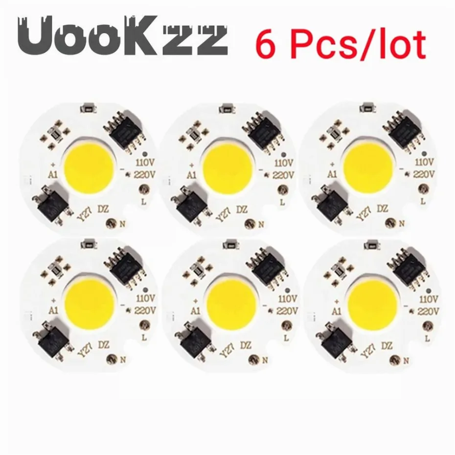 6Pcs/lot LED 3W 5W 7W 10W 12W COB Chip Lamp 220V Smart IC No Need Driver LED Bulb For Flood ...