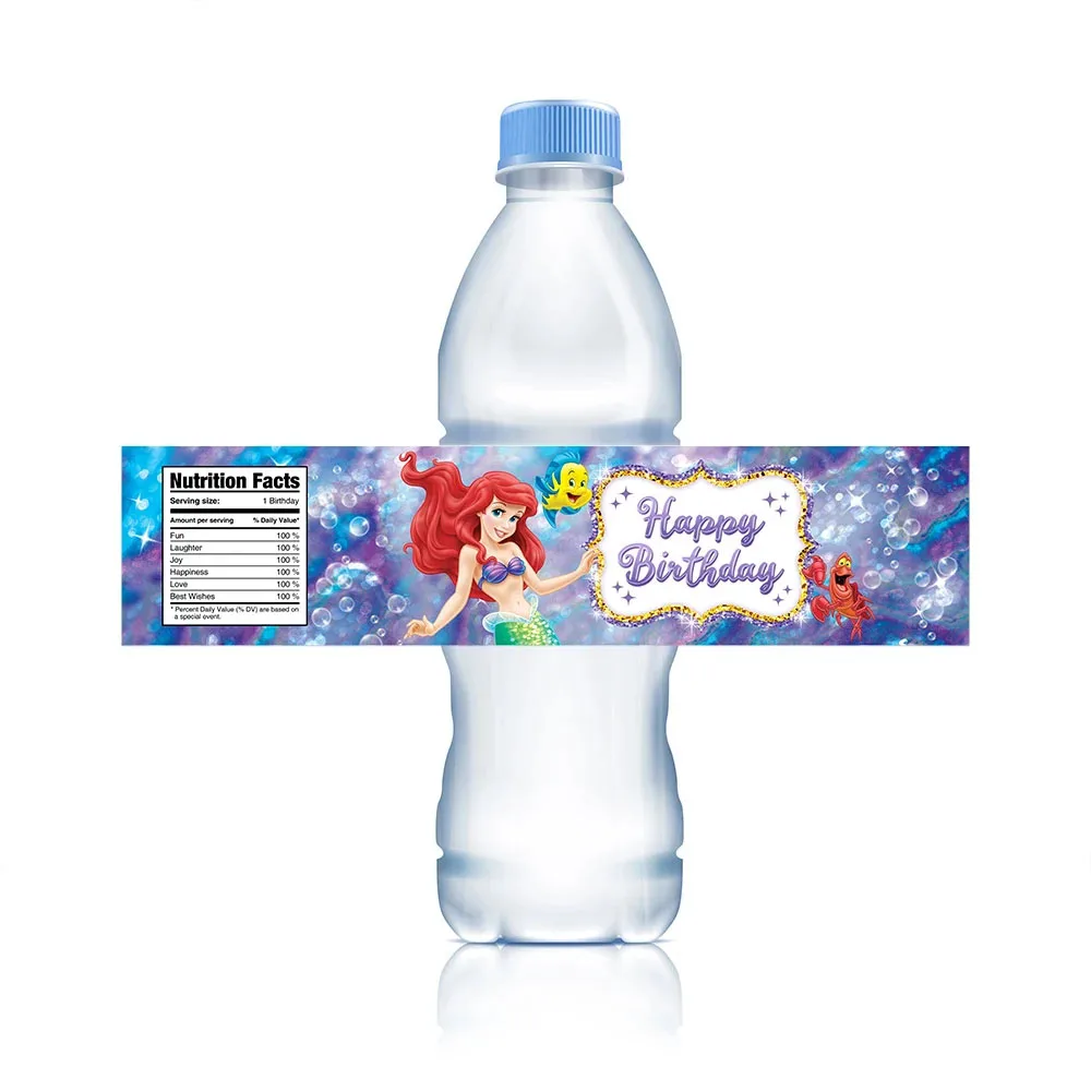 Cartoon-Ariel-The-Little-Mermaid-Water-Bottle-Labels-Stickers-Girls ...