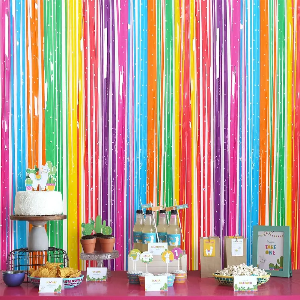 1X2.5m Colorful Foil Fringe Curtain Backdrop for Mexican Fiesta Party ...