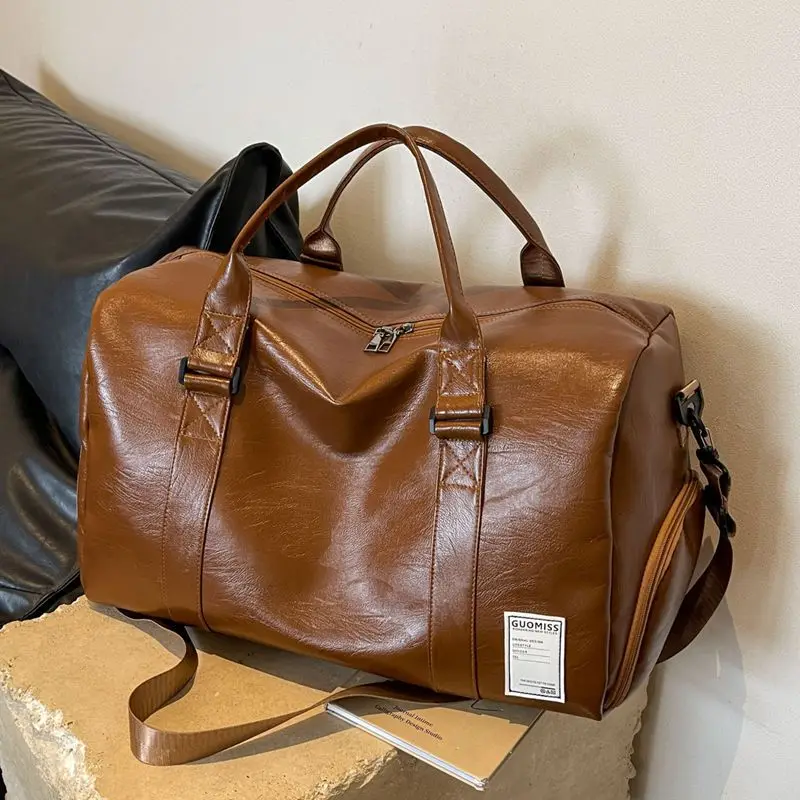 Fashion-Leather-Duffle-Bag-With-Shoes-Packet-For-Men-and-Women-Luggage ...