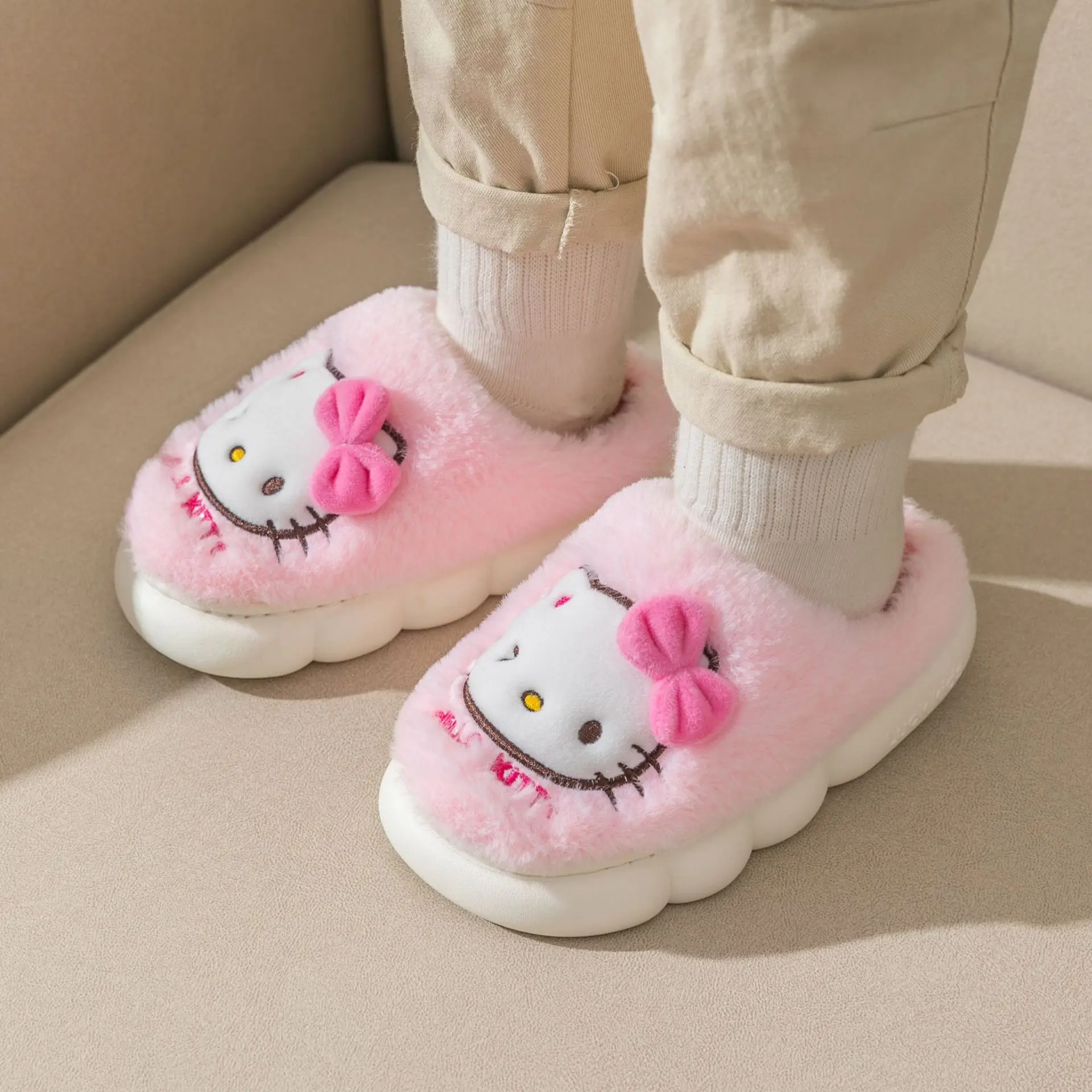 Kawaii Sanrio Hello Kitty Slippers Non-Slip Warm Cute Cartoon Anime ...