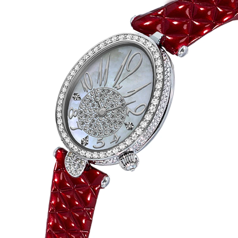 Luxury-Women-Designer-Watch-Red-Leather-Oval-Waterproof-Exquisite ...