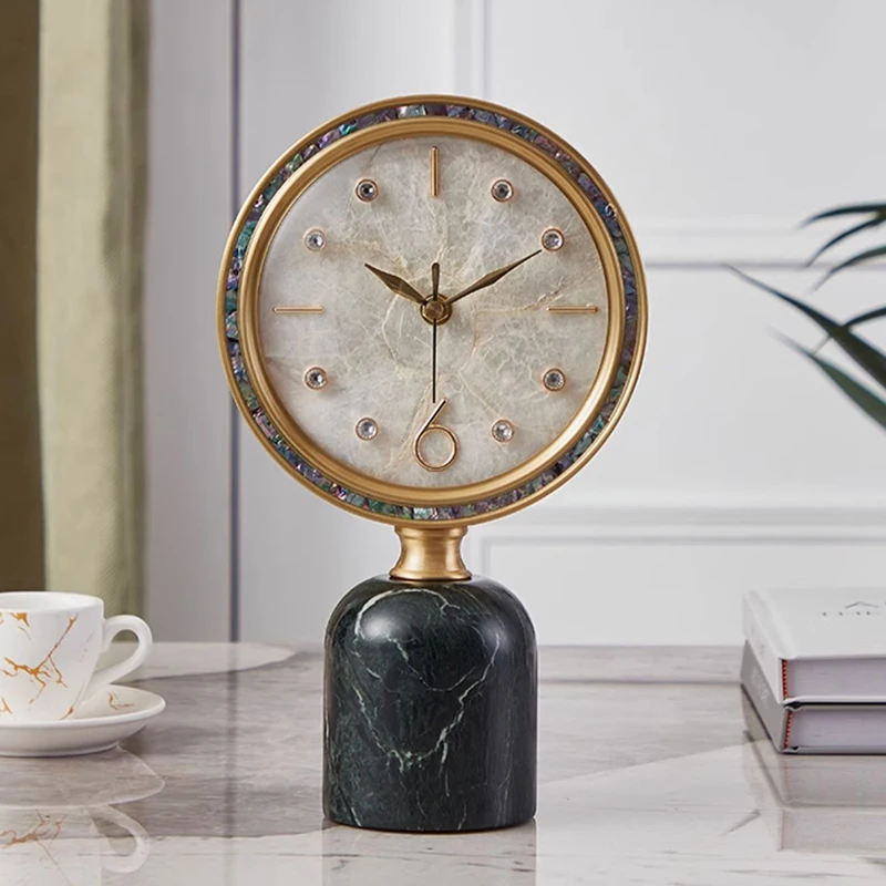 Copper-Table-Clock-Shell-Dial-Marble-Base-Decoration-Room-Bedroom ...