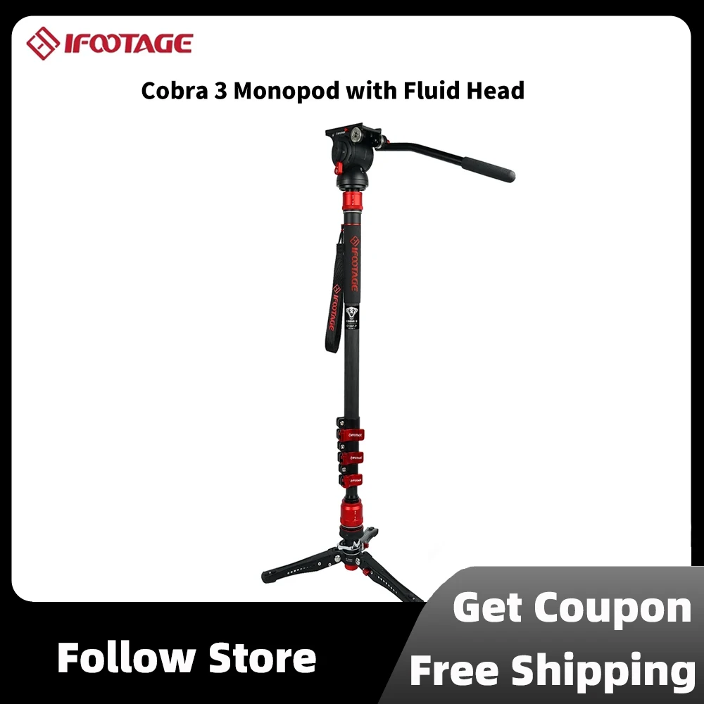 IFOOTAGE Cobra 3 Monopod with Fluid Head,for Canon Nikon Sony Olympus ...