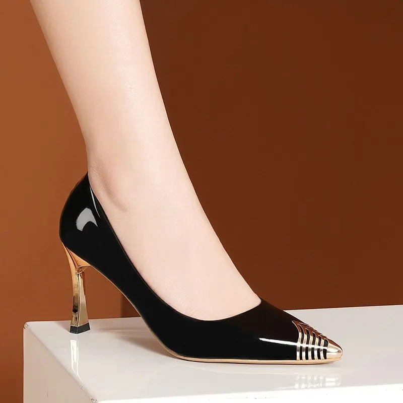 New In Black Special Head Spiral Pattern Fashion Women's Shoes Pointed ...