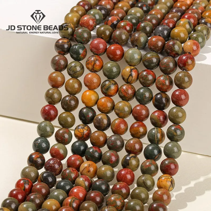 Jaspe-Picasso-rojo-liso-Natural-4-6-8-y-10MM-cuentas-redondas-de-piedra ...