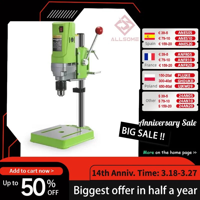 ALLSOME 710W Electric Bench Stand Drill Press Chuck 1-13mm Drilling ...