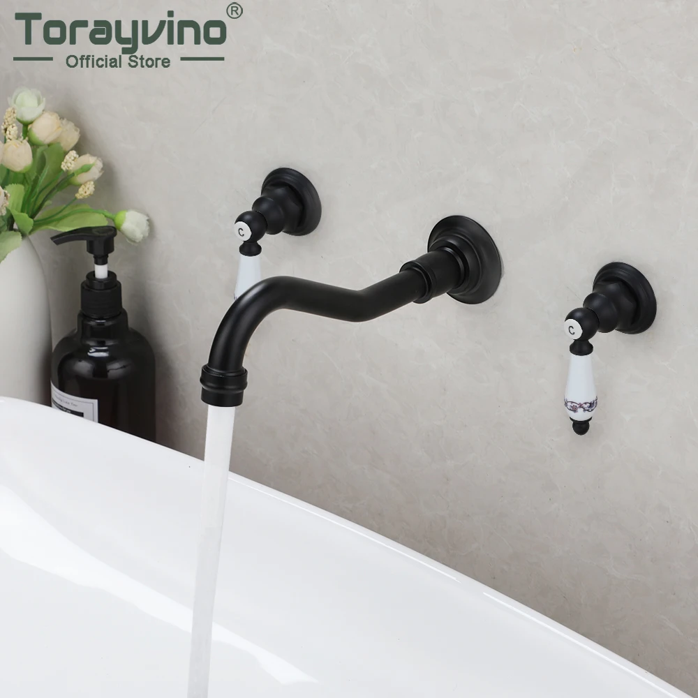 Torayvino-Matte-Black-Bathroom-Faucet-Basin-Sink-Wall-Mounted-Faucets ...