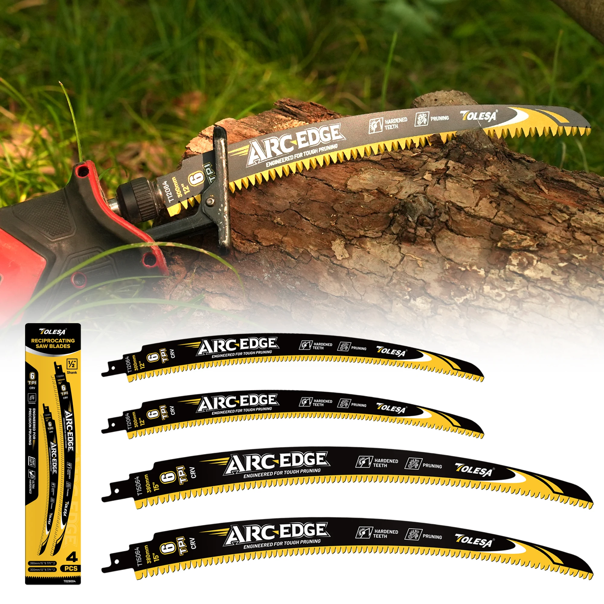 TOLESA 4PC Reciprocating Saw Blades, 12inch &15inch Arc Edge Saw Blades ...