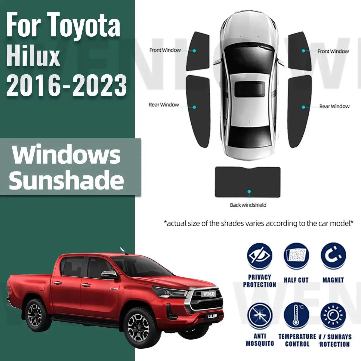 For Toyota HILUX VIII Pickup 2016-2023 Car Sunshade Shield Front Rear ...