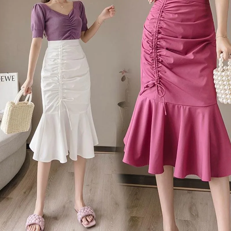 Elegant Fashion Ruffles Folds Shirring Mermaid Skirts 2022 Summer New ...