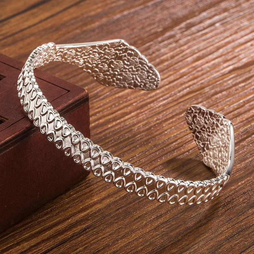 Fashion-925-Sterling-Silver-Fishtail-Cuff-Bangles-Bracelet-For-Women ...