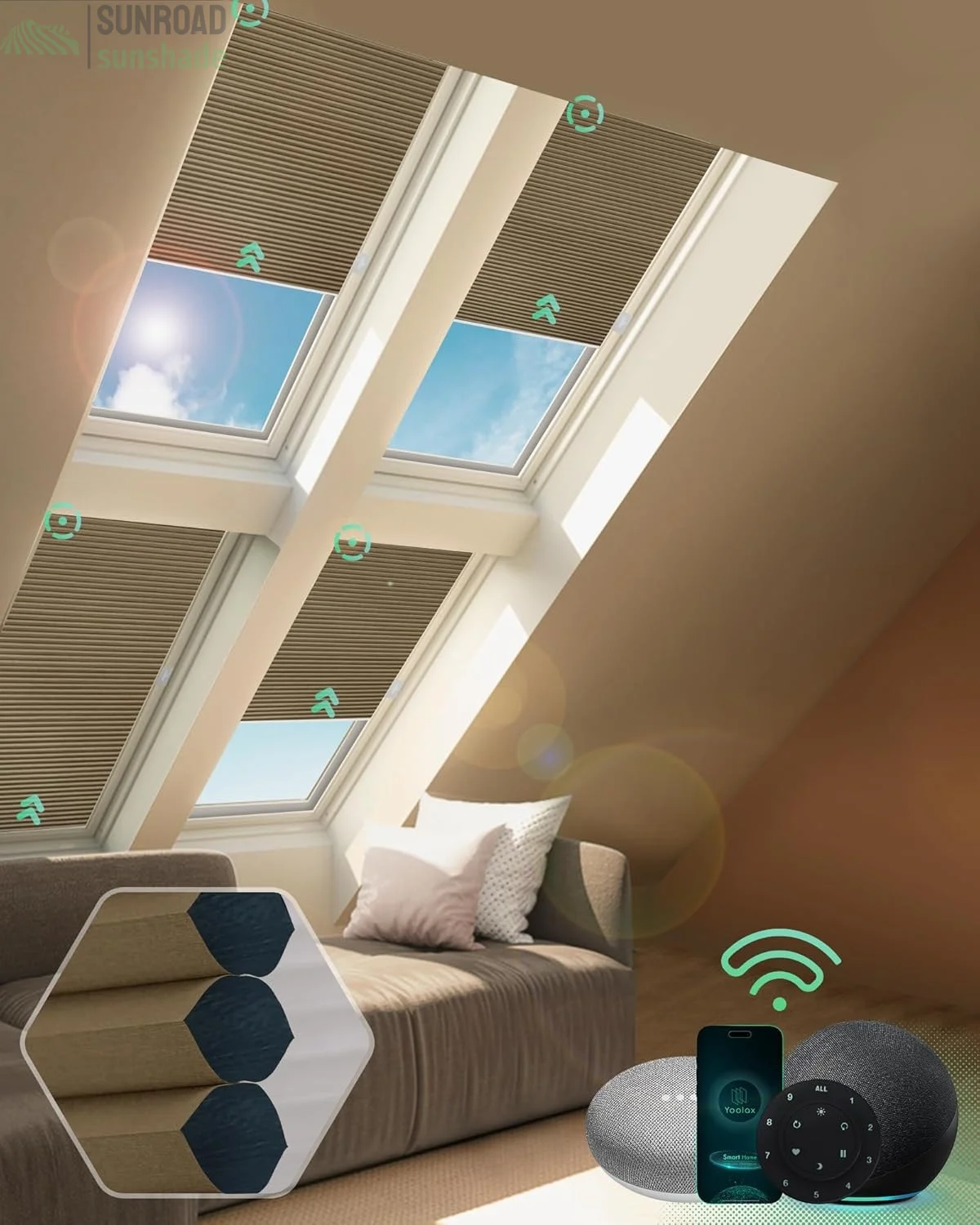 Custom-made Sunroad Smart Cellular Shades Compatible with Alexa Google ...
