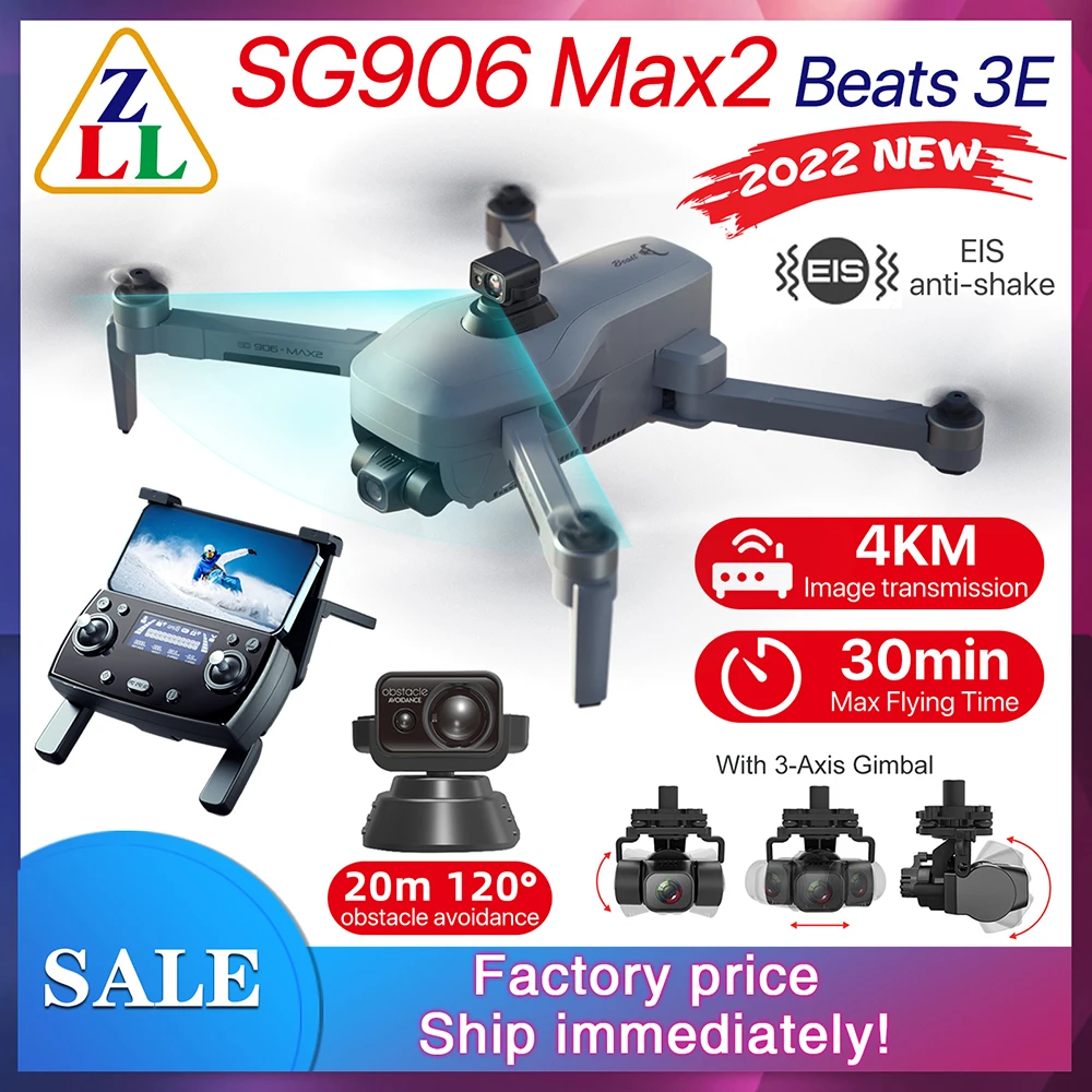 ZLL SG906 MAX2 BEAST 3E 4K HD Camera Drone GPS 4KM EIS 3 Axis Gimbal ...