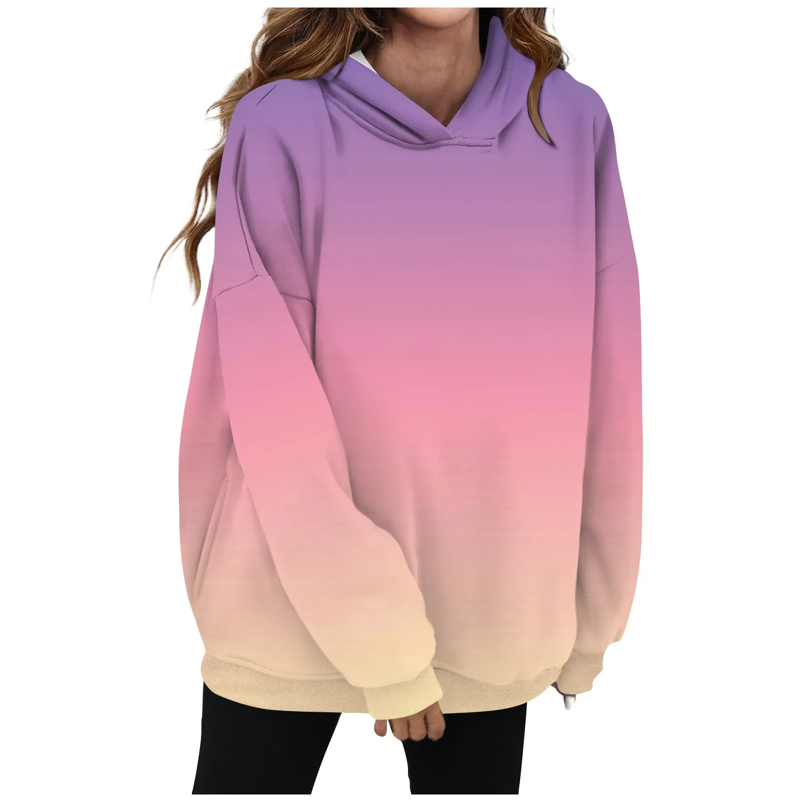 Gradient-Printed-Loose-Sweatshirts-For-Women-Long-Sleeve-Hooded-Clothes ...