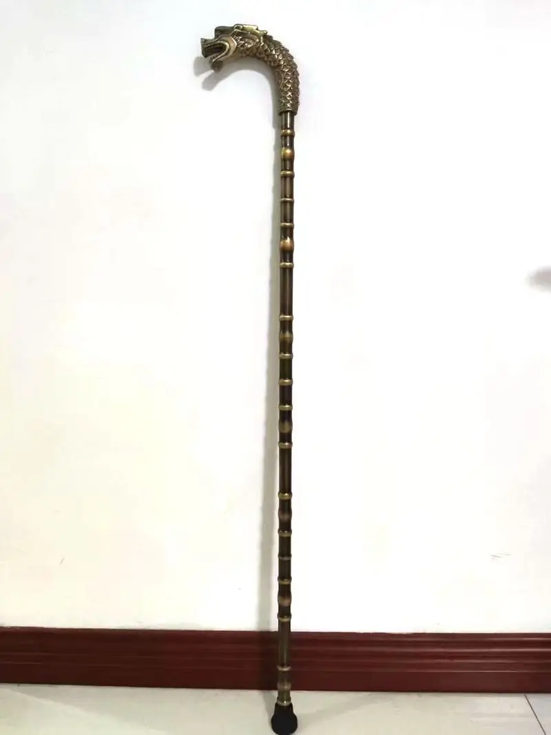 Vintage-Copper-Walking-Stick-Cane-Bamboo-Joint-Cane-Dragon-Head-Handle ...
