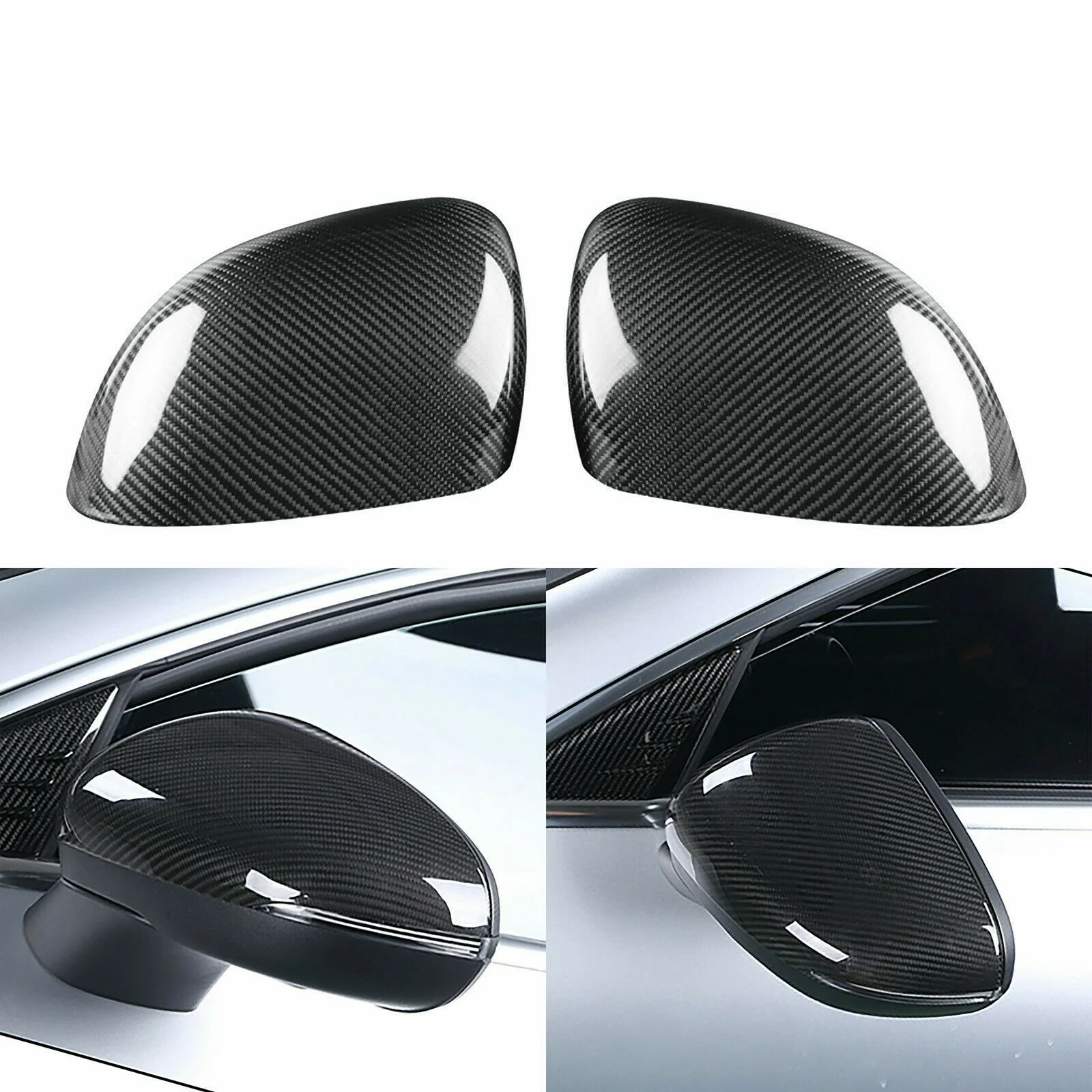 Dry Carbon Fiber Car Rear View Side Door Mirror Cover Caps Add On Style ...