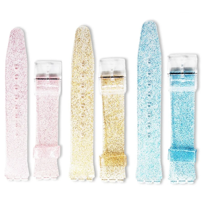 17mm 19mm New Shiny Glitter Silicone Strap Transparent Flash for Swatch ...