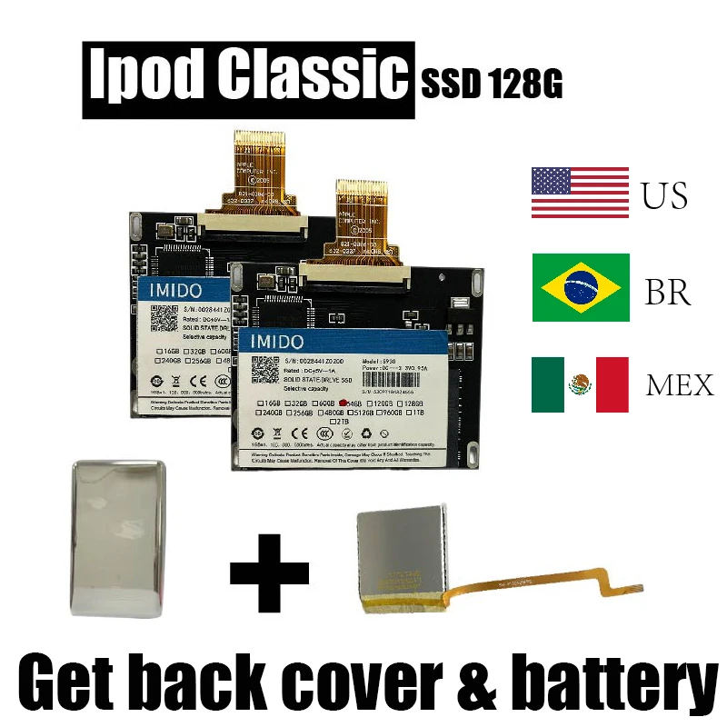Ipod Classic Upgrade Kit SSD 128gb Included Parts 5th 6th 7th Gen Back ...