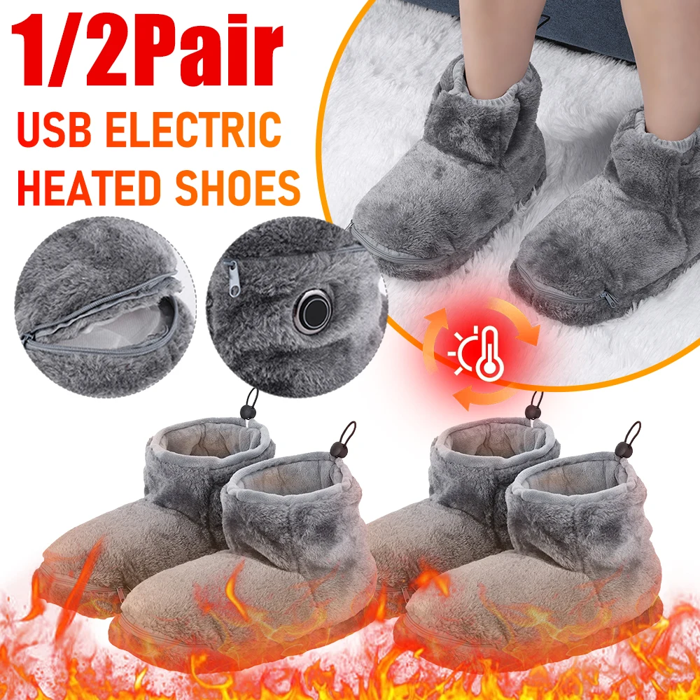 1-2Pair-USB-Heater-Foot-Shoes-Winter-Warm-Snow-Boots-Comfortable ...