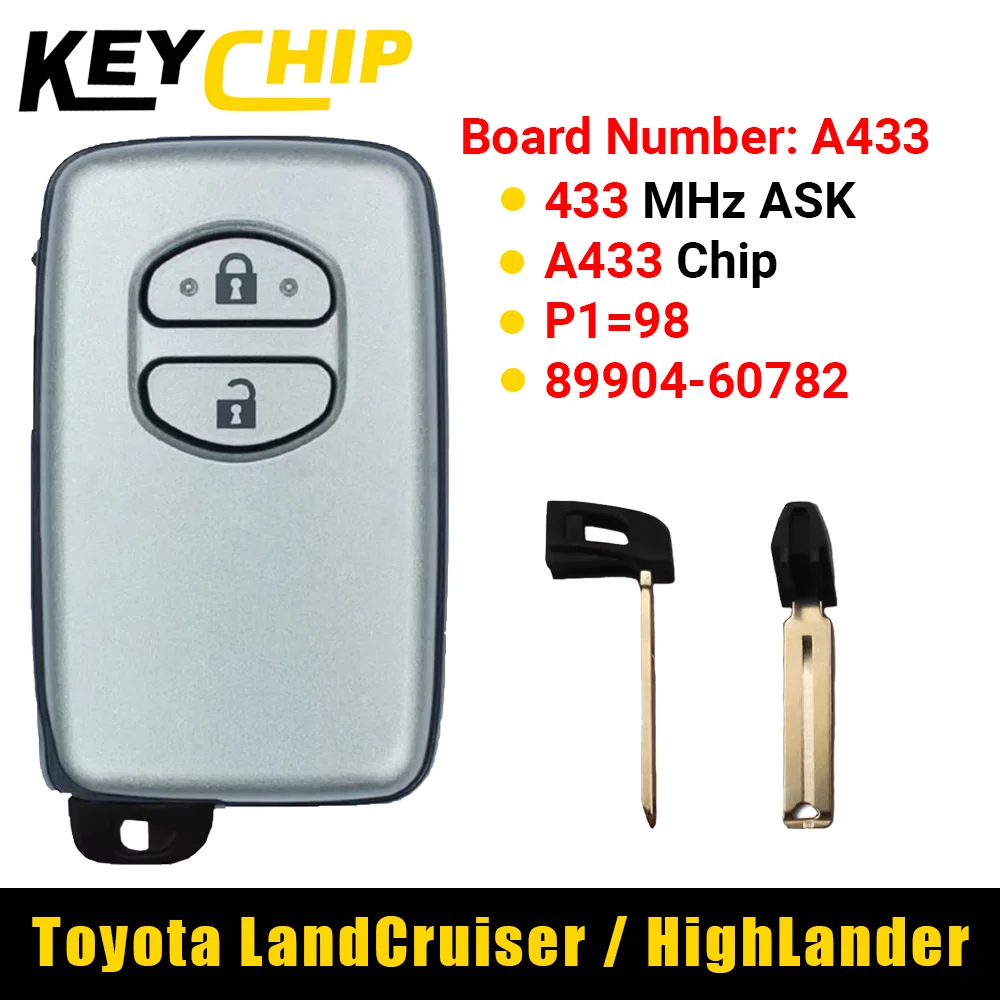 KeyChip 2 Buttons Smart Key 433MHz A433 Board ID74-WD04 Chip P1=98 ...
