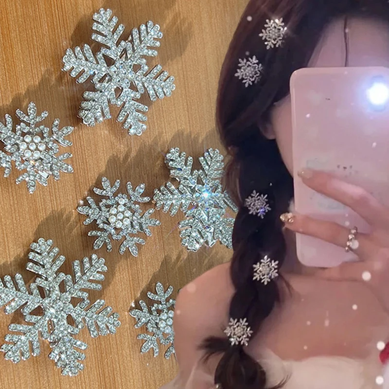 Elegant-Silvery-Shine-Snowflake-Hair-Clips-Bangs-Clip-Women-Girls-Plush ...