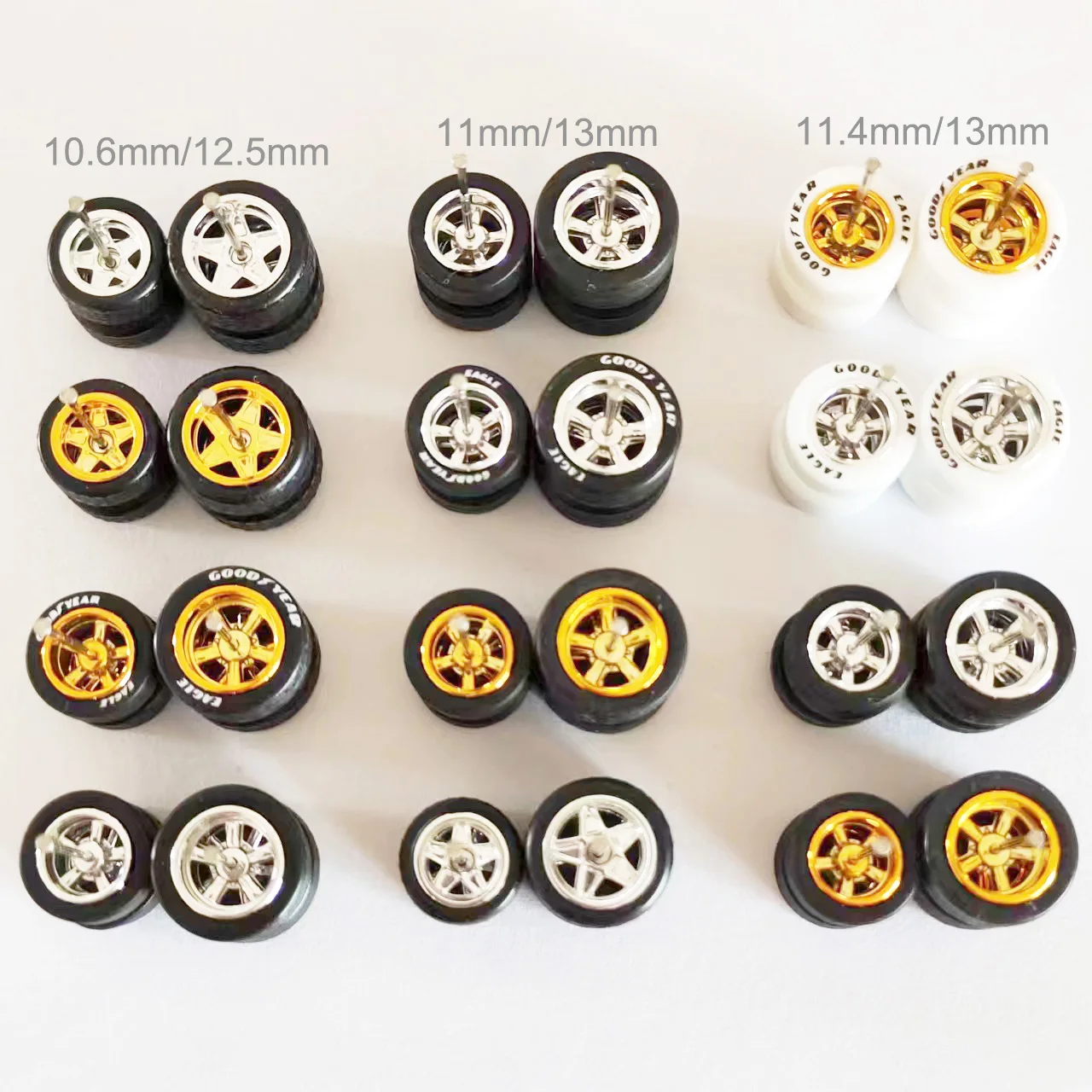 10 Sets 1/64 Staggered Wheels 11/12/13mm Drag Wheel Electroplated ...