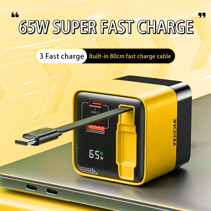 WEKOME-65W-USB-C-Charging-Head-Fast-Charger-With-Built-in-80cm-TypeC ...