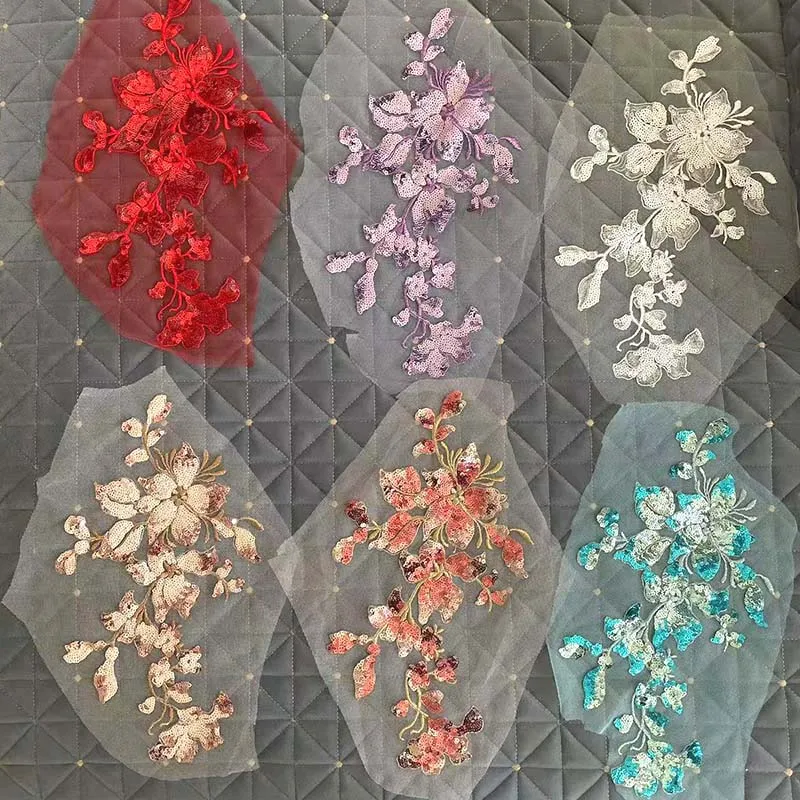 28*16CM 3d Flower Sequin Embroidery Fabric Lace Applique Sew on Patches ...