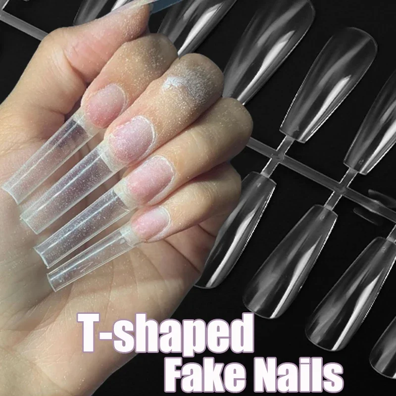 Quick-Extension-Full-Cover-Fake-Nails-Clear-T-shaped-Square-Water-Drop ...