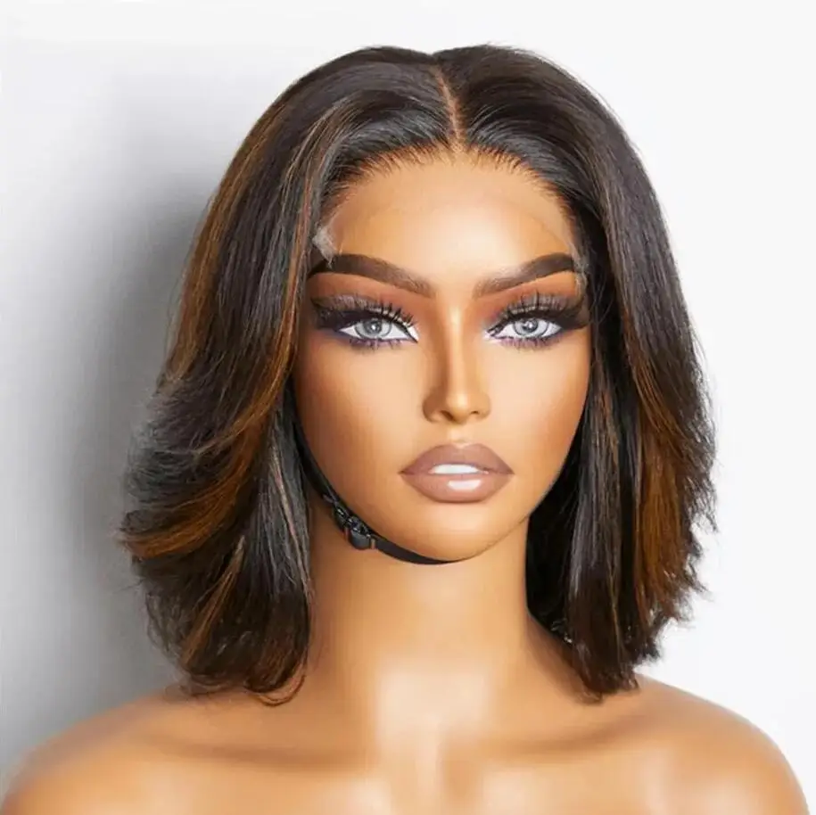 Peruca-de-cabelo-humano-curto-com-renda-HD-pr-arrancada-destaque-suave ...