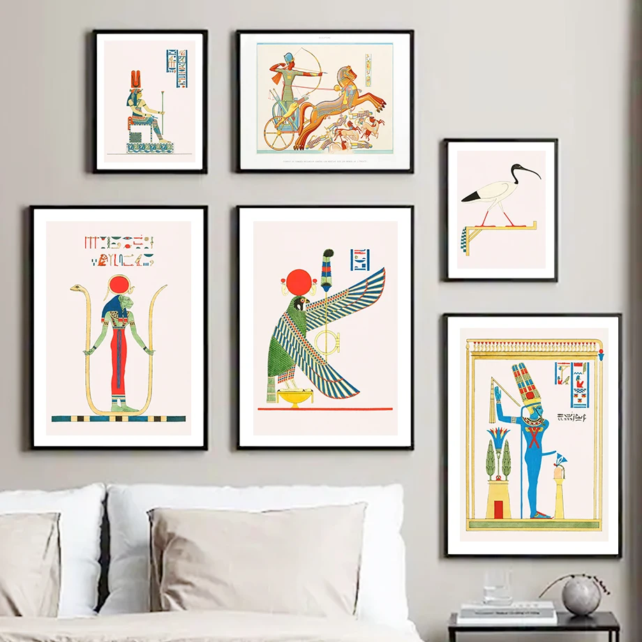 Ancient-Egyptian-Pharaoh-Hathor-Hawk-Horus-Wall-Art-Canvas-Painting ...