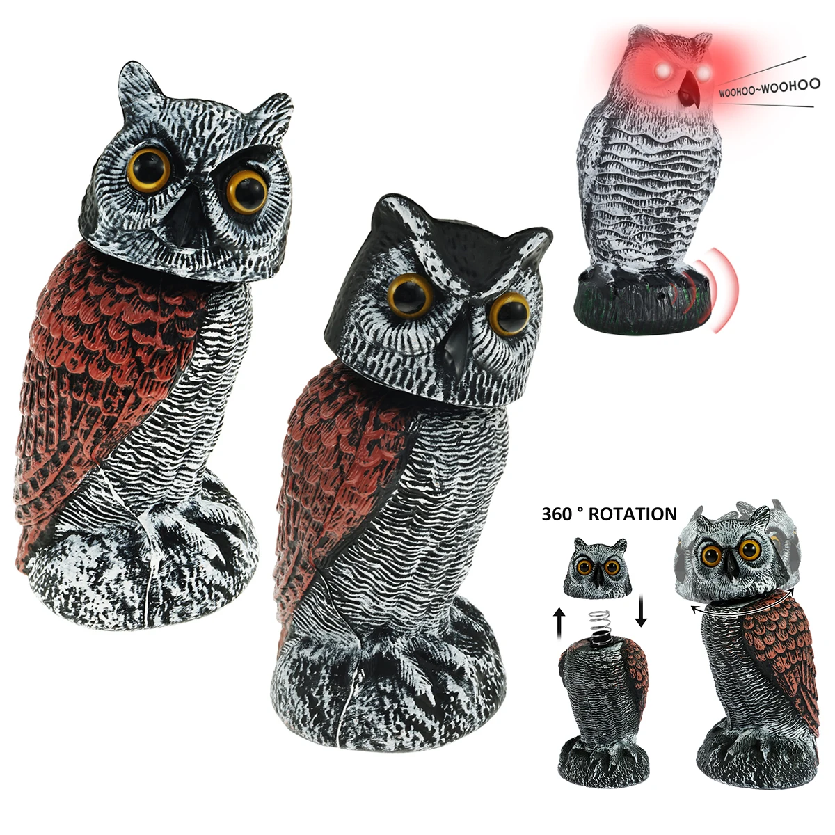 1-2PCS-Owl-Scare-Bird-Control-Device-Fake-Owl-Bird-Deterrent-Flashing ...