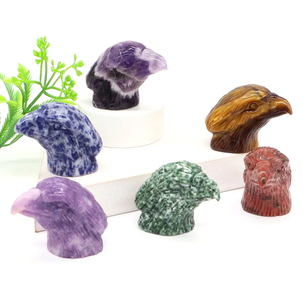 2" Crystal Eagle Head Statue Natural Healing Stone Quartz Carved Animal ...