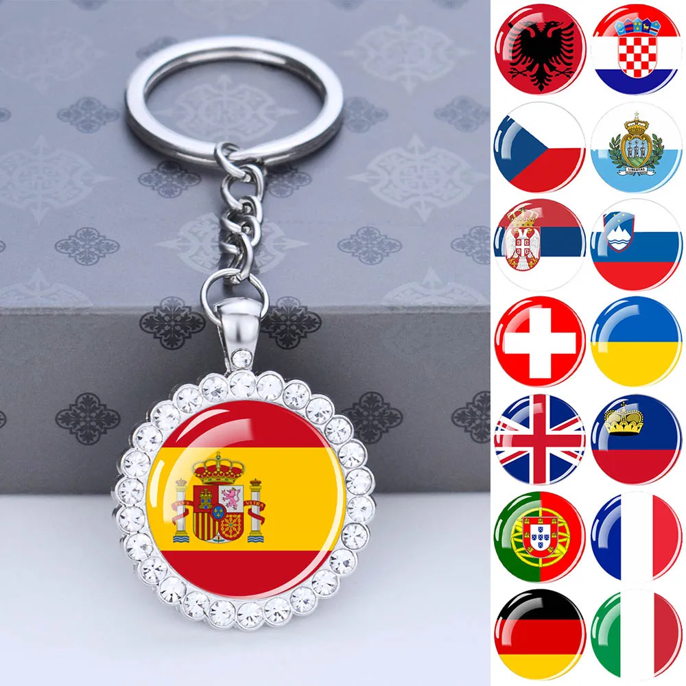 Europe-National-Flag-Keychains-Glass-Dome-Rhinestone-Pendant-Key-Chains ...