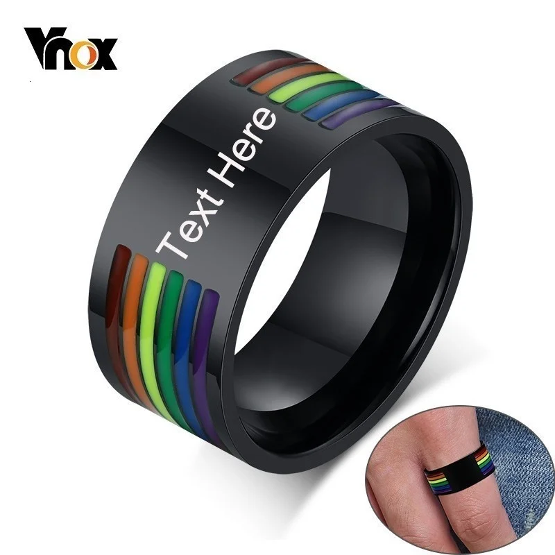 Vnox-Custom-Engraving-10mm-Stainless-Steel-Enamel-Rainbow-Lines-LGBT ...