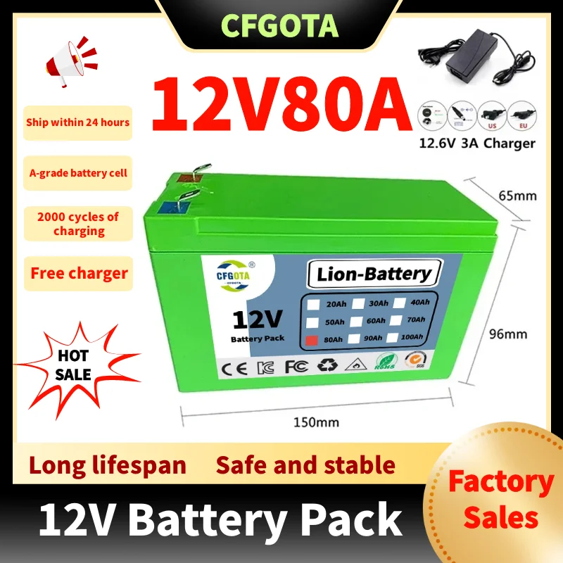 NEW-12V-Battery-80Ah-Built-In-High-Current-80A-BMS-18650-Lithium ...