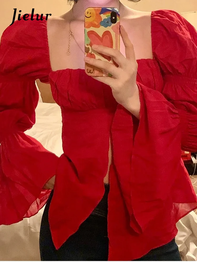 Jielur-Red-Korean-Style-Sexy-Blouse-Women-Chic-Design-Casual-Elegant ...
