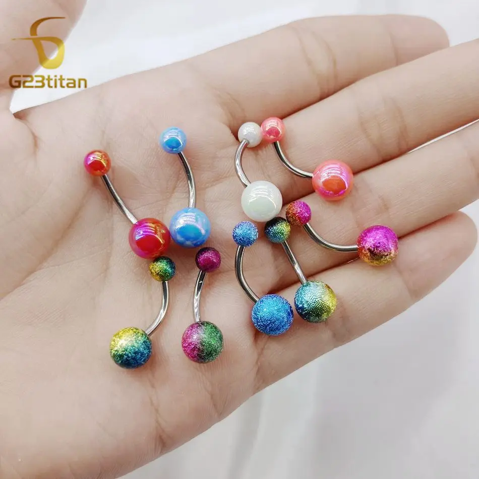 Fashion Titanium Steel Barbell Belly Button Rings 6-16mm Colorful ...