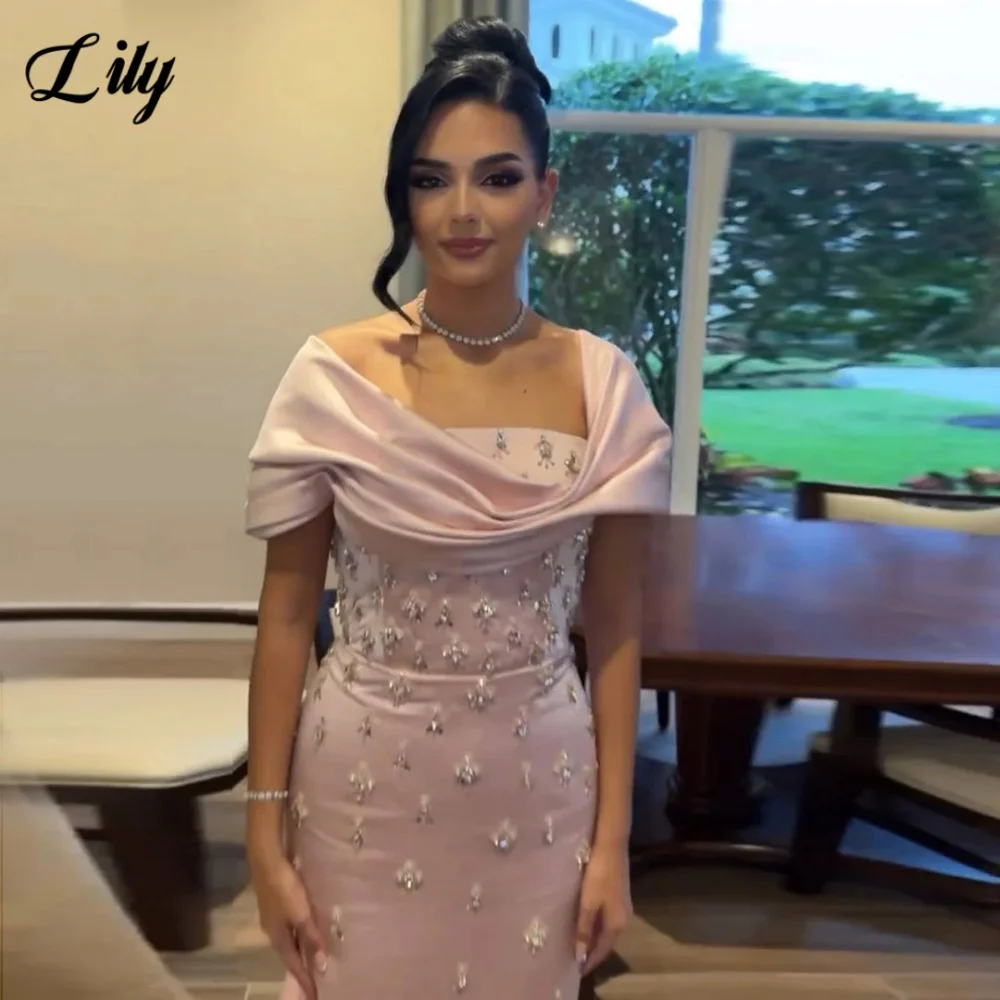 Lily Pink Elegant Prom Gown Strapless Off the Shoulder Prom Dress ...