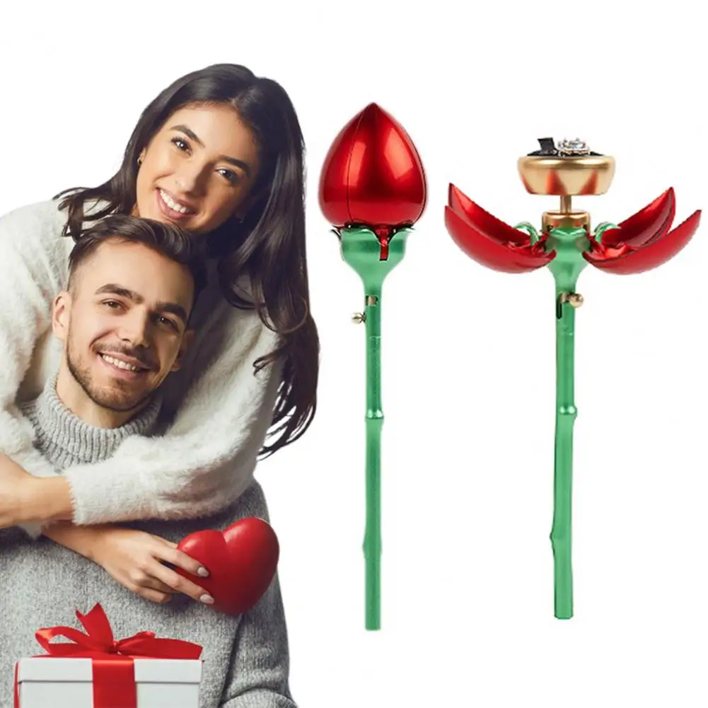 Romantic Wedding Ring Holder Rose Flower Ring Box Engagement Storage ...