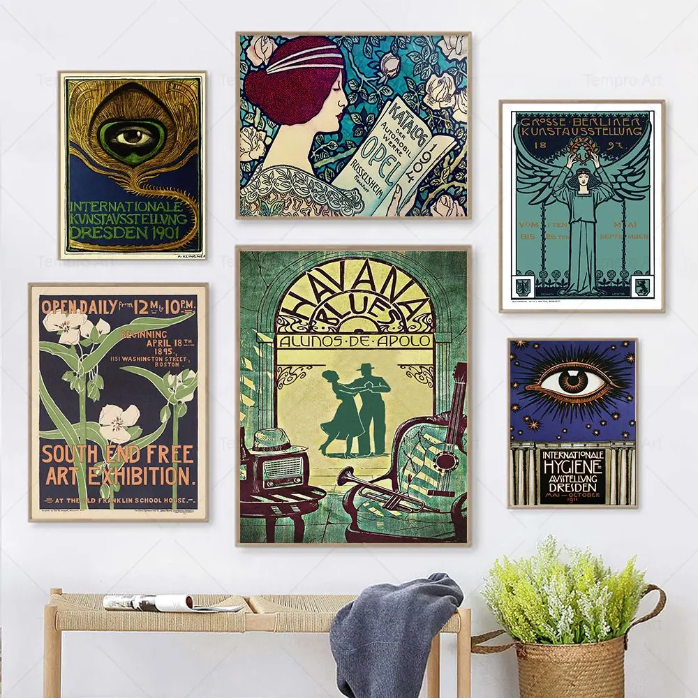 Vintage-Exhibition-Posters-Art-Nouveau-Canvas-Painting-Print-Nostalgia ...