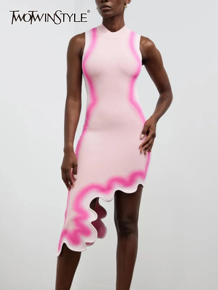 TWOTWINSTYLE-vestido-adelgazante-de-bloque-de-color-para-mujer-cuello ...