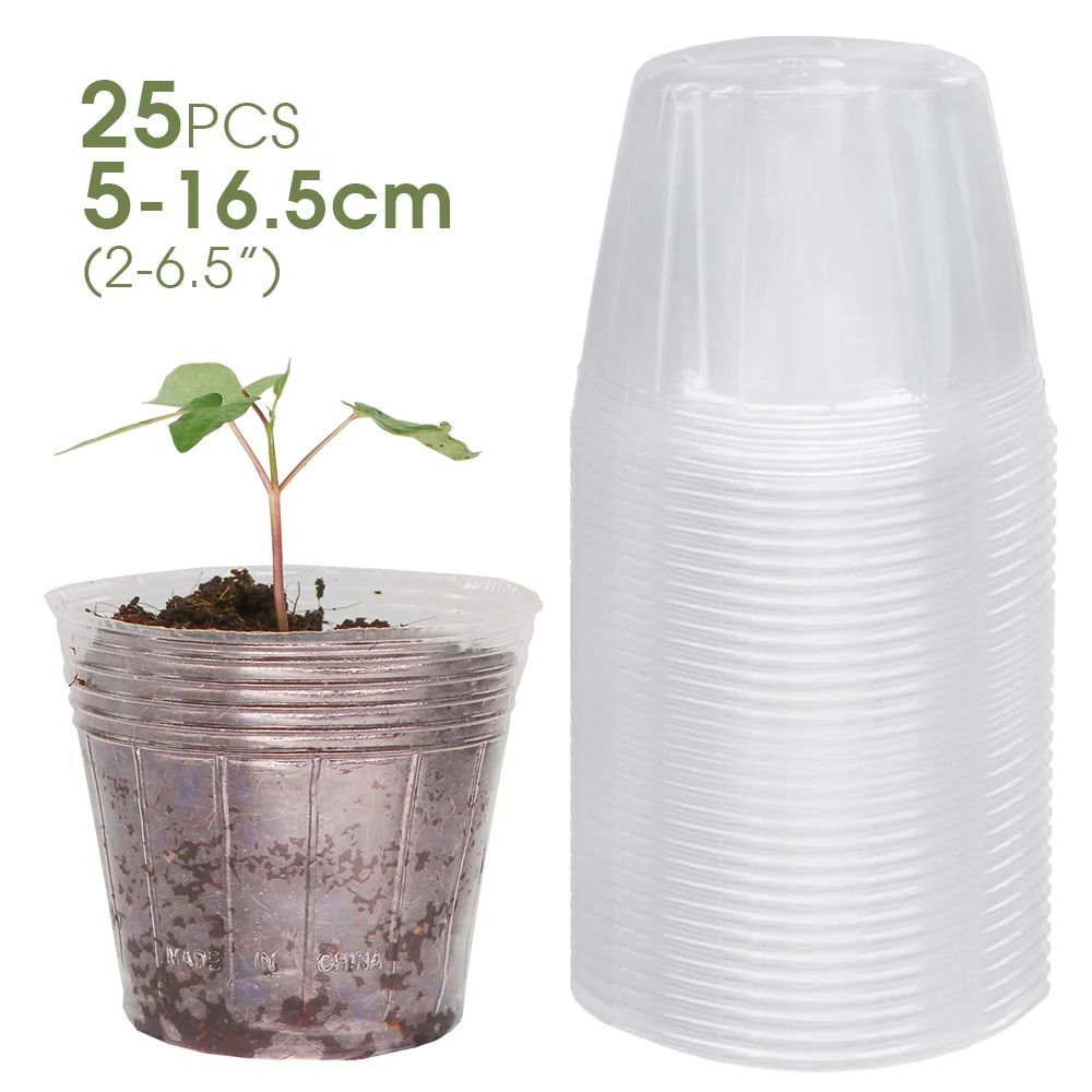 25PCS Transparent Plant Nursery Pots Plastic Planter with Drainage Hole ...
