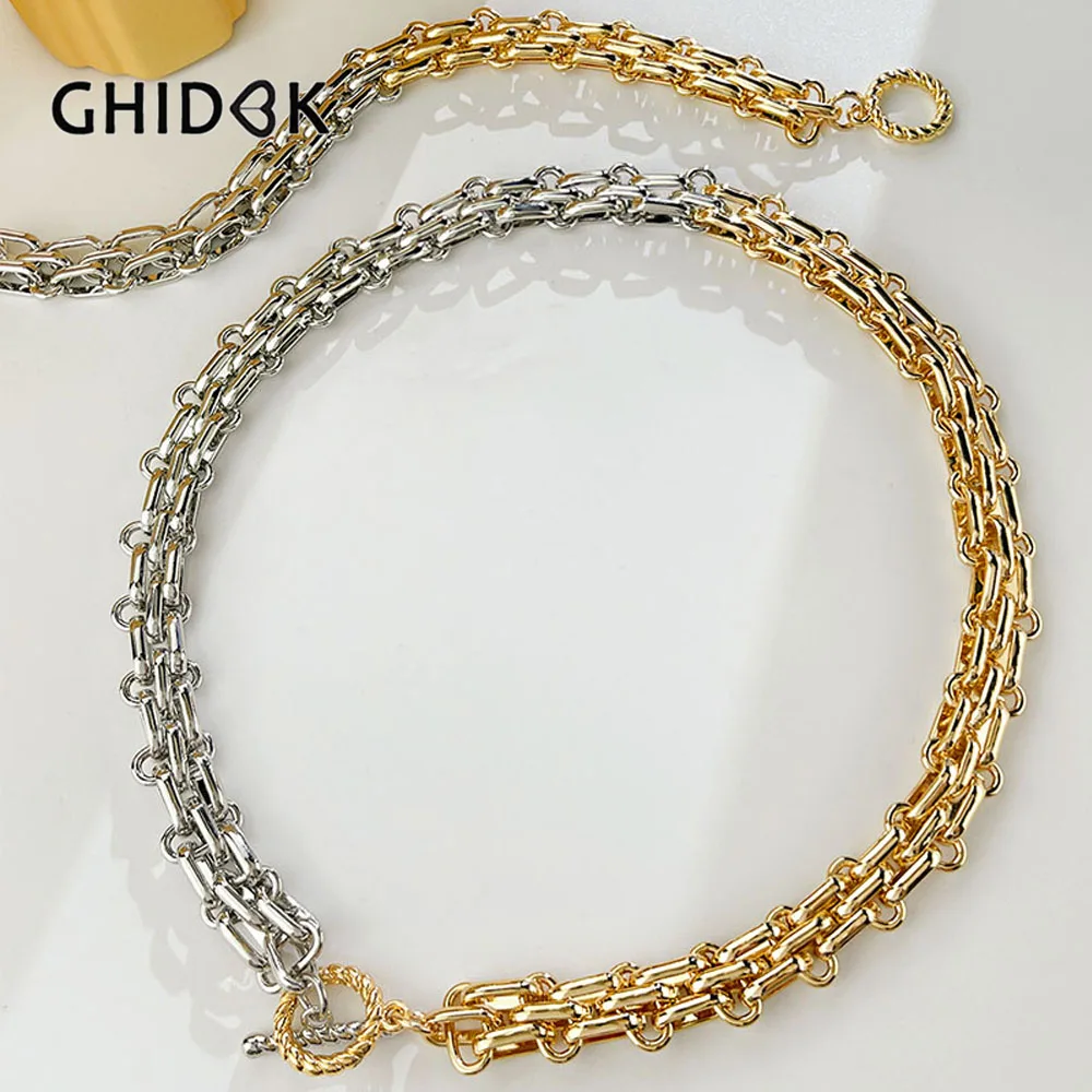 Two Tone Statement Necklace | Chunky Link Chain Necklace | Two Tone ...
